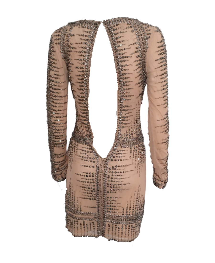 Beige Evening Dress with Stones